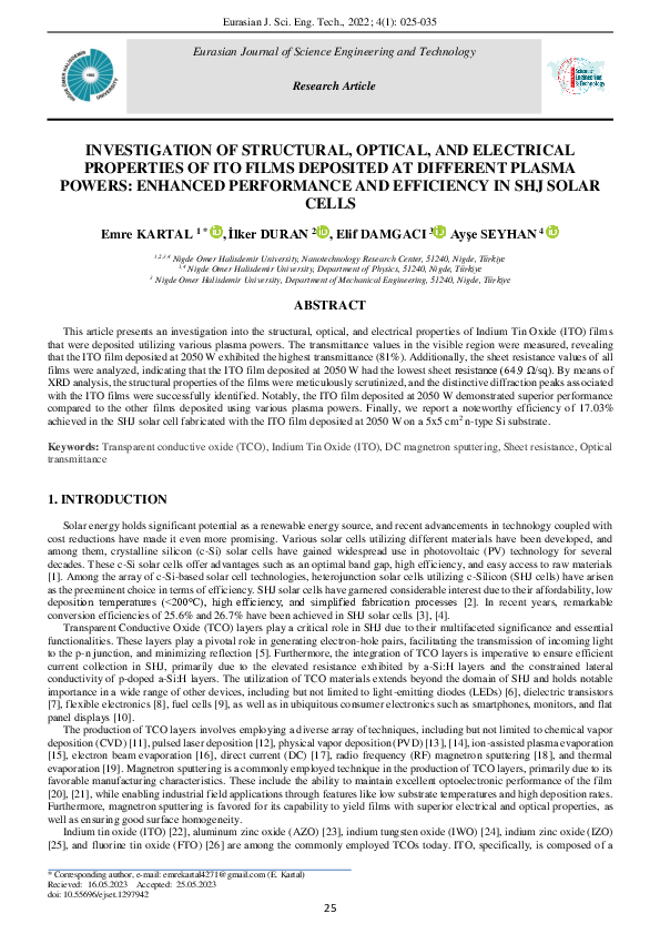 (PDF) Investigation of Structural, Optical, and Electrical Properties of Ito Films Deposited at ...