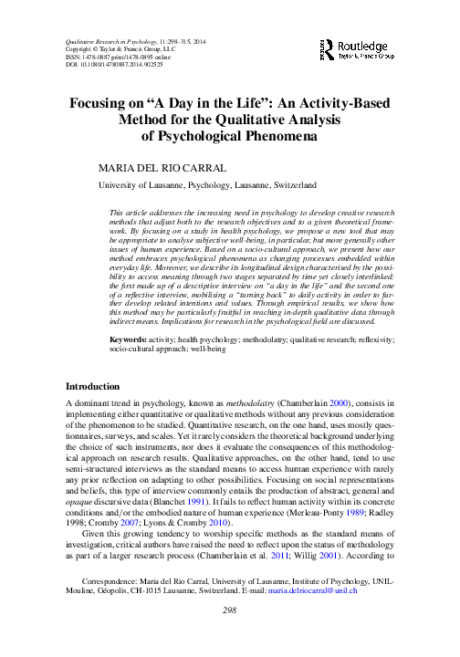 (PDF) Focusing on “A Day in the Life”: An Activity-Based Method for the ...