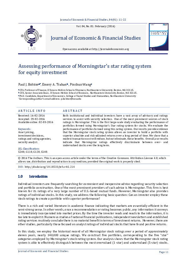 (PDF) Assessing performance of Morningstar’s star rating system for ...