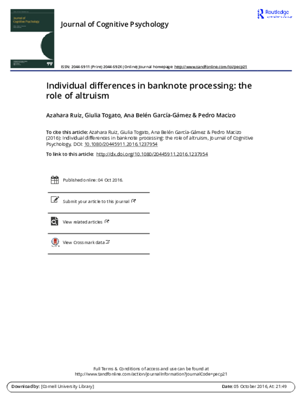 (PDF) Individual differences in banknote processing: the role of altruism