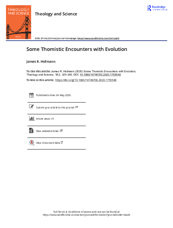 (PDF) Some Thomistic Encounters with Evolution | Jim Hofmann - Academia.edu