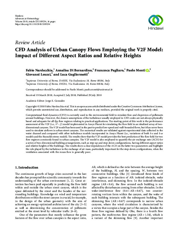 (PDF) CFD Analysis of Urban Canopy Flows Employing the V2F Model ...