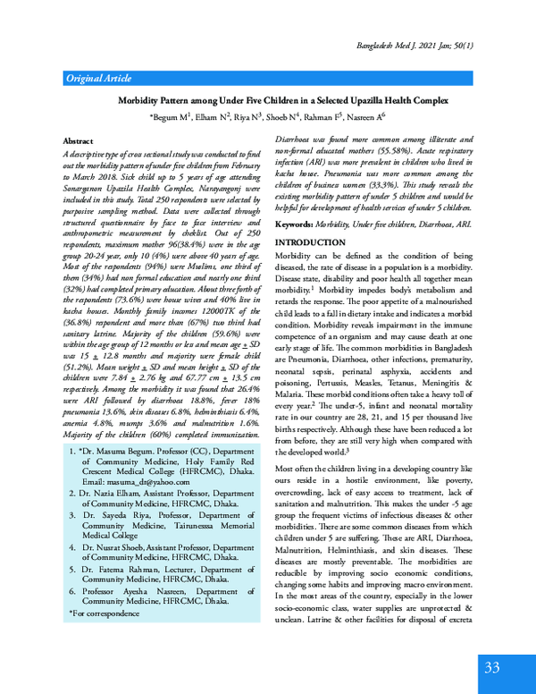 (PDF) Morbidity Pattern among Under Five Children in a Selected ...