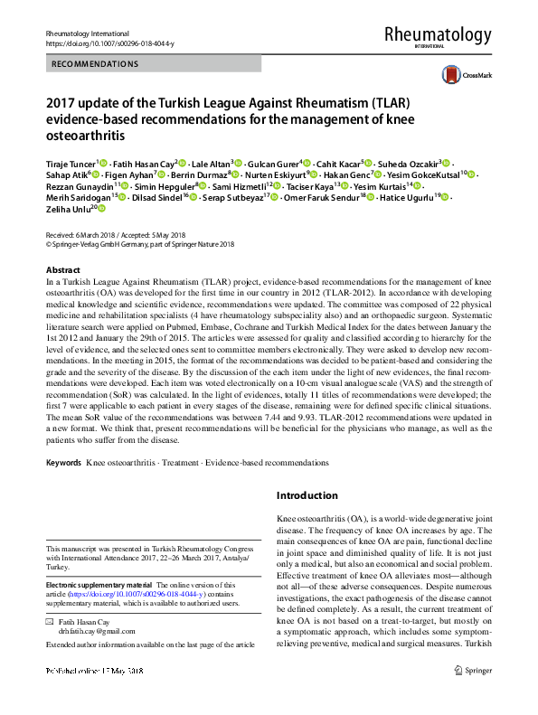 (PDF) 2017 update of the Turkish League Against Rheumatism (TLAR ...