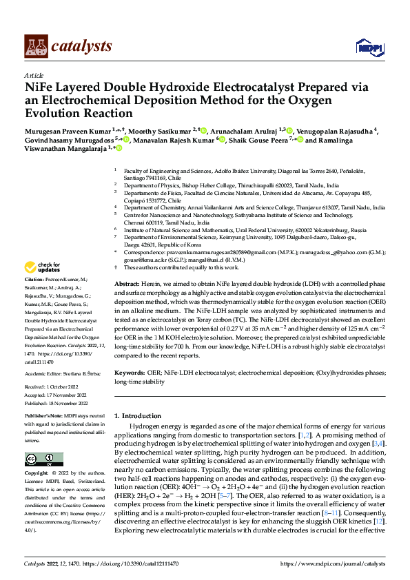 (PDF) NiFe Layered Double Hydroxide Electrocatalyst Prepared via an ...