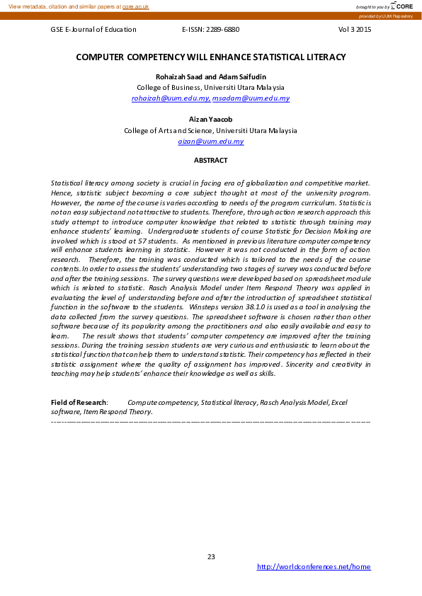 (PDF) Computer Competency Will Enhance Statistical Literacy