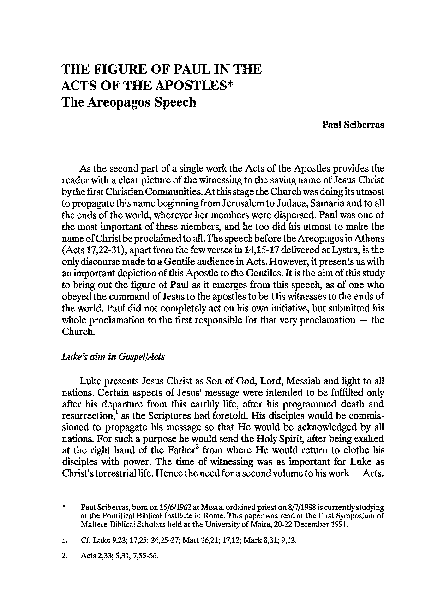 (PDF) The figure of Paul in the acts of the Apostles : the Areopagos speech