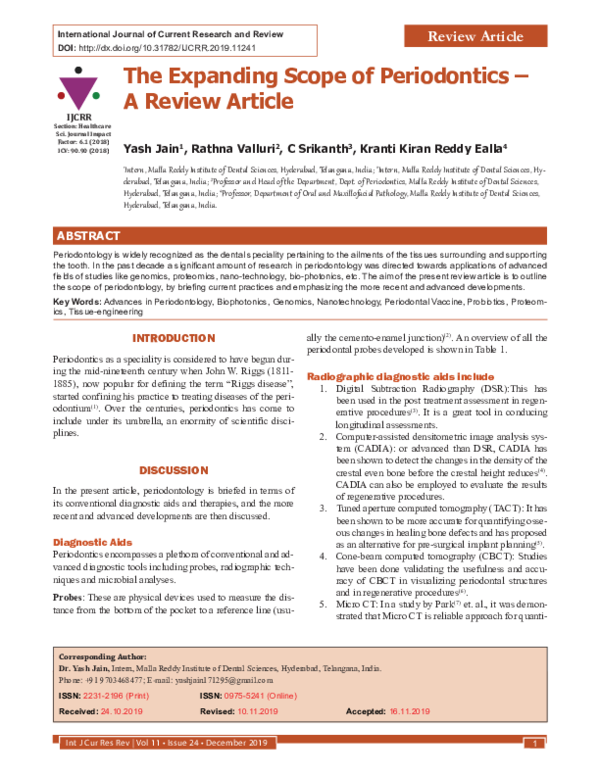 (PDF) The Expanding Scope of Periodontics – A Review Article