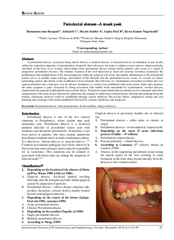 (PDF) Periodontal abscess –A sneak peek