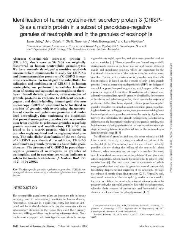 (PDF) Identification of human cysteine-rich secretory protein 3 (CRISP ...