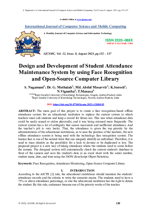 (PDF) Design and Development of Student Attendance Maintenance System ...