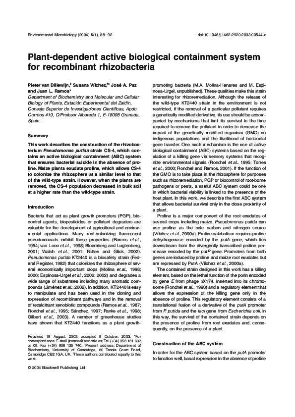 (PDF) Plant-dependent active biological containment system for ...