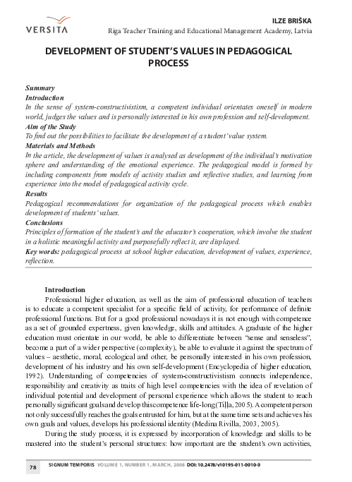 (PDF) Development of Student's Values in Pedagogical Process