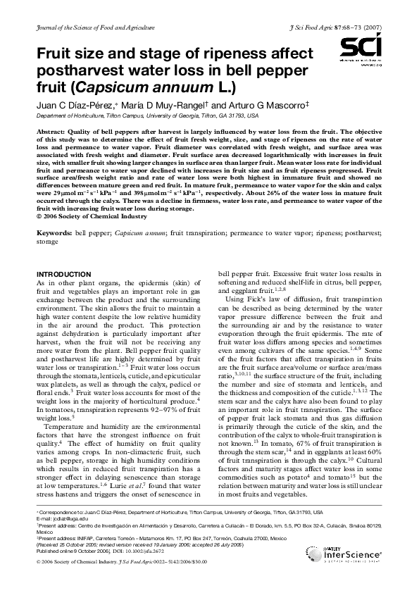 (PDF) Fruit size and stage of ripeness affect postharvest water loss in ...