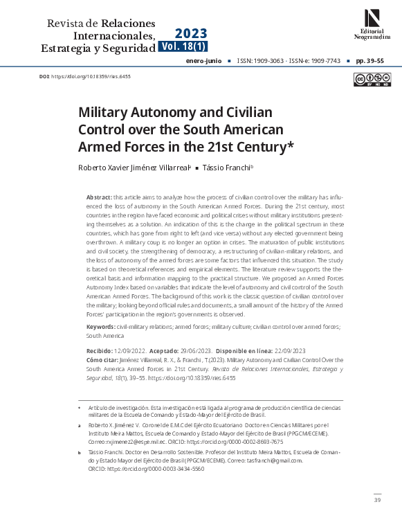 (PDF) Military Autonomy and Civilian Control over the South American ...