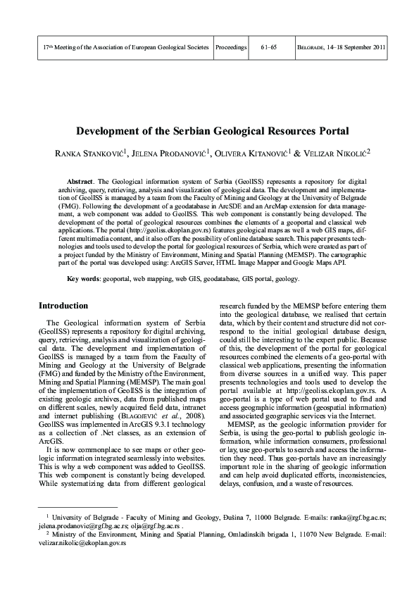 (PDF) Development of the Serbian Geological Resources Portal