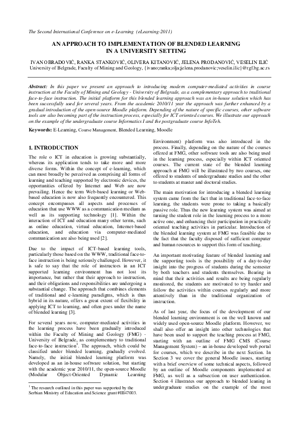 (PDF) An Approach to Implementation of Blended Learning in a University Setting