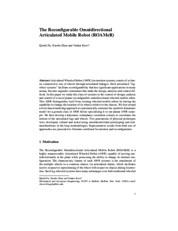 (PDF) The Reconfigurable Omnidirectional Articulated Mobile Robot (ROAMeR)