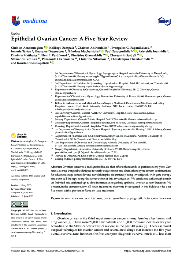 (PDF) Epithelial Ovarian Cancer: A Five Year Review | Dimitrios Giannakidis, MD, MSc, MSc, PhD(c ...