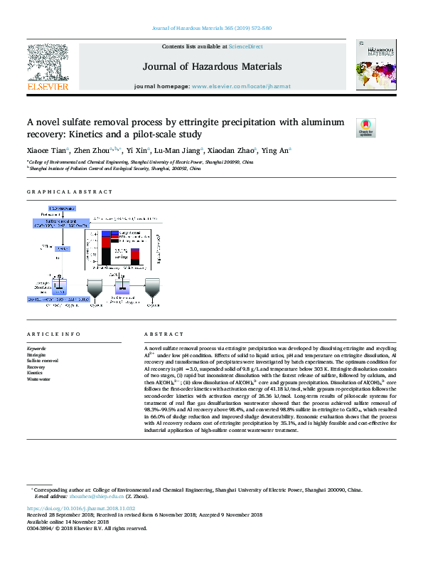 (PDF) A novel sulfate removal process by ettringite precipitation with ...
