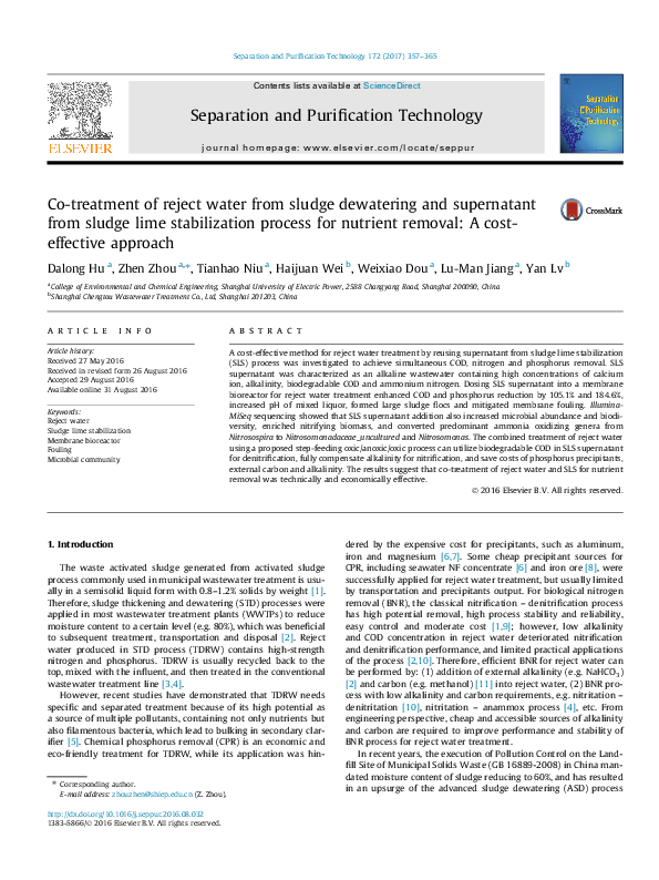 (PDF) Co-treatment of reject water from sludge dewatering and ...