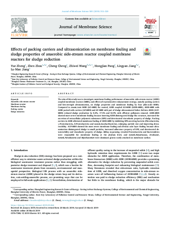 (PDF) Effects of packing carriers and ultrasonication on membrane ...