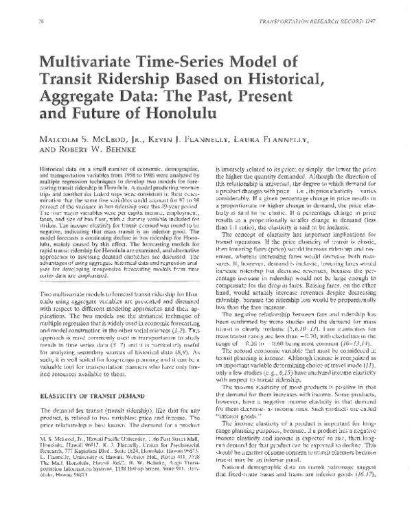 (PDF) Multivariate Time-Series Model of Transit Ridership Based on ...