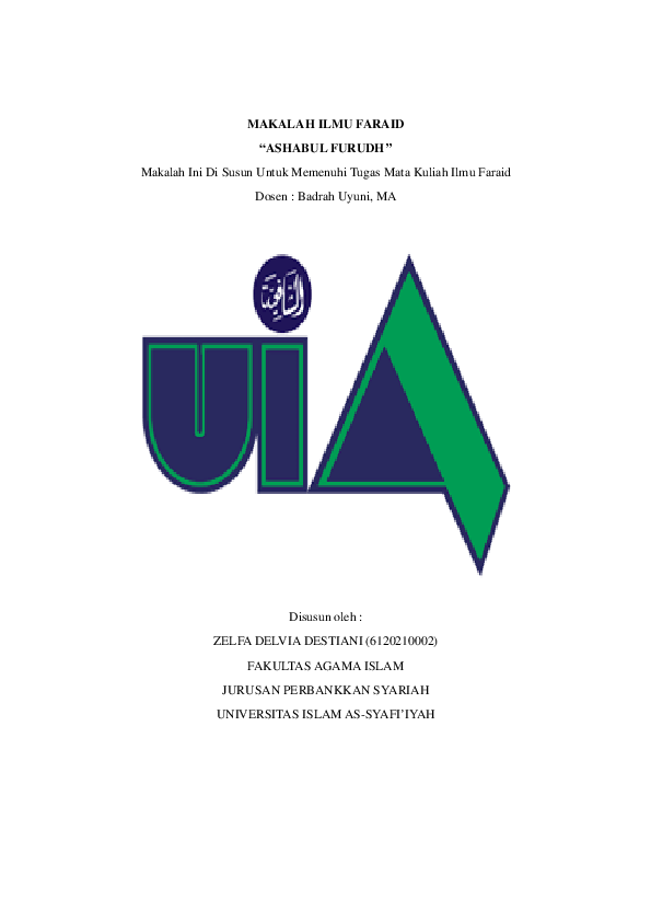 (PDF) Zelfa Delvia Destiani makalah ASHABAH ilmu faraid