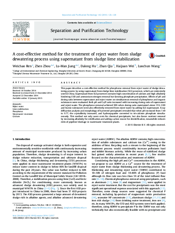 (PDF) A cost-effective method for the treatment of reject water from sludge dewatering process ...
