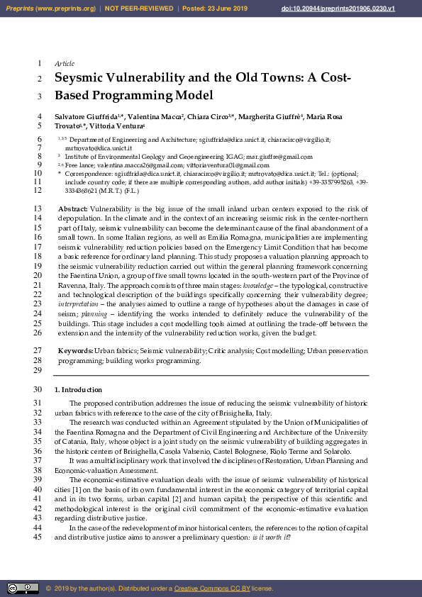 (PDF) Seysmic Vulnerability and the Old Towns: A Cost-Based Programming ...