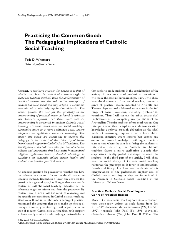 (PDF) Practicing the Common Good: The Pedagogical Implications of ...
