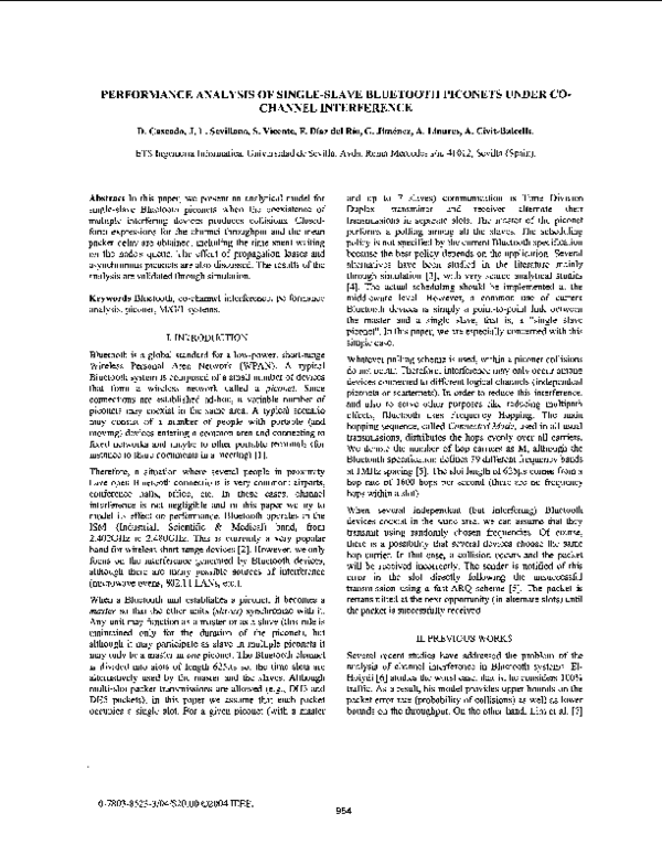 (PDF) Performance analysis of single-slave Bluetooth piconets under cochannel interference