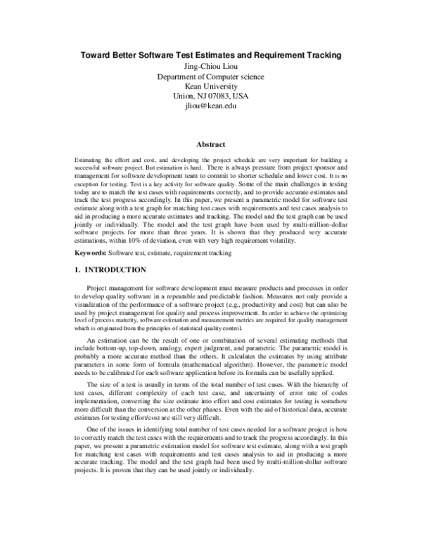 (PDF) Toward better software test estimates and requirement tracking