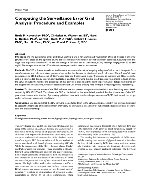 (PDF) Computing the surveillance error grid analysis: procedure and ...