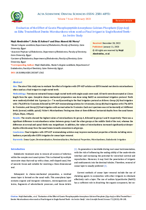 Pdf Evaluation Of The Effect Of Casein Phosphopeptide Amorphous Calcium Phosphate Cpp Acp On