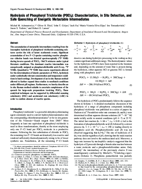 (PDF) Hydrolysis of Phosphoryl Trichloride (POCl3): Characterization ...