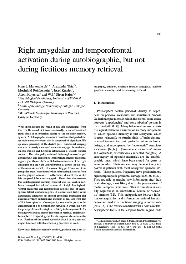 (PDF) Right Amygdalar and Temporofrontal Activation During ...