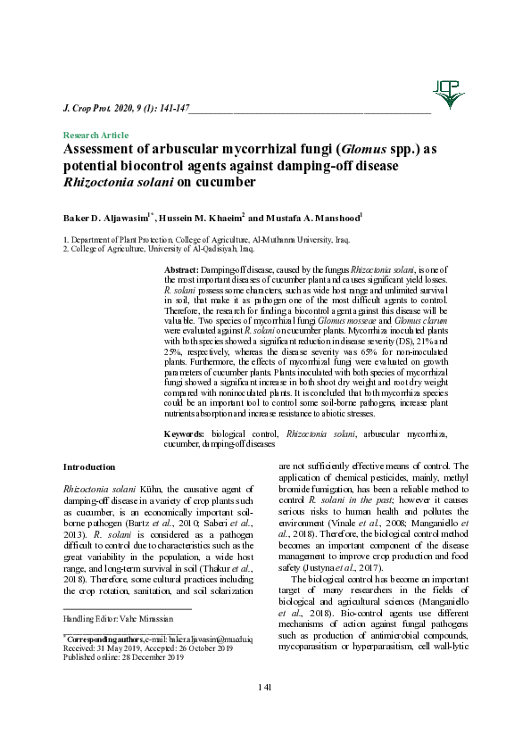 (PDF) Assessment of arbuscular mycorrhizal fungi (Glomus spp.) as potential biocontrol agents ...