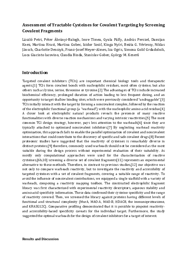 (PDF) Assessment of Tractable Cysteines for Covalent Targeting by ...