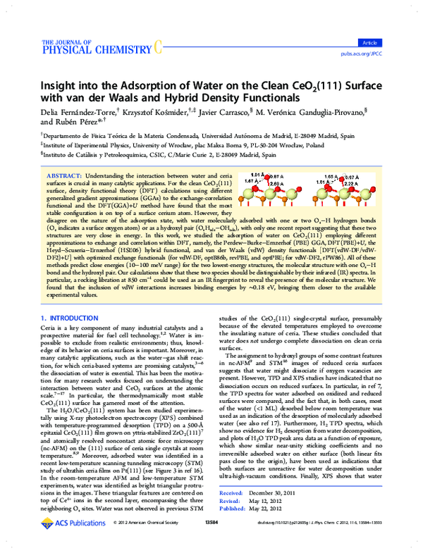 (PDF) Insight into the Adsorption of Water on the Clean CeO2(111 ...