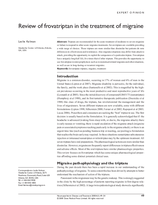 (PDF) Review of frovatriptan in the treatment of migraine