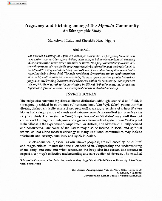 (PDF) Pregnancy and Birthing amongst the Mpondo Community