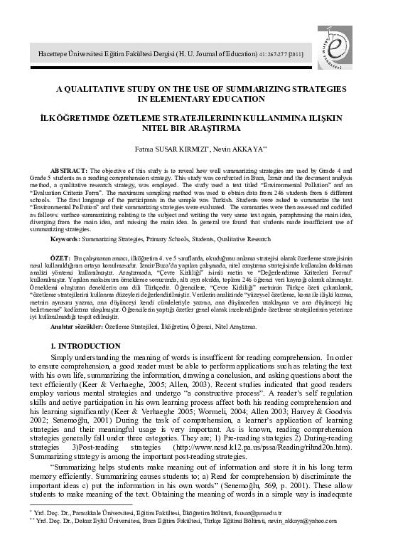 (PDF) A Qualitative Study on the Use of Summarizing Strategies in Elementary Education