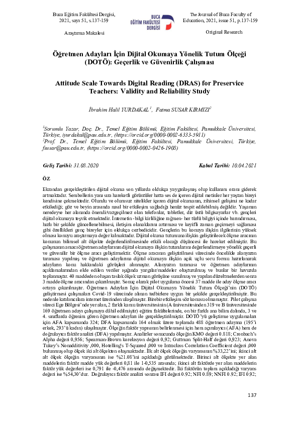 (PDF) Öğretmen Adayları İçin Dijital Okumaya Yönelik Tutum Ölçeği (DOTÖ ...