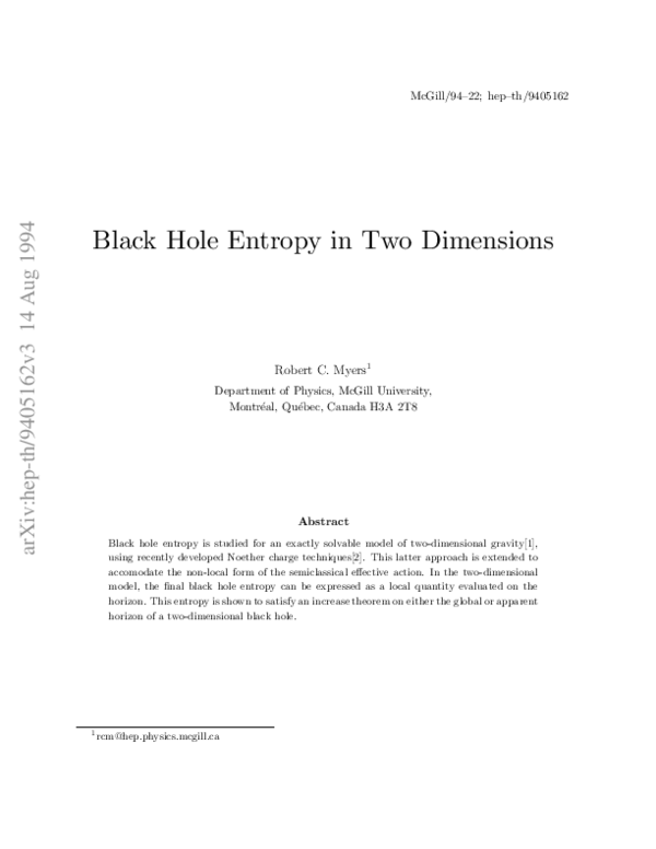 (PDF) Black hole entropy in two dimensions