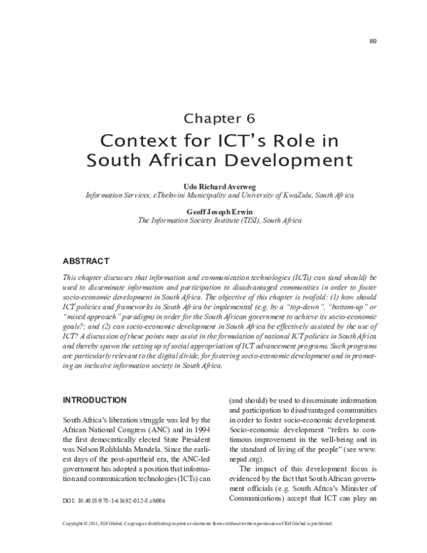(PDF) Context for ICT’s Role in South African Development