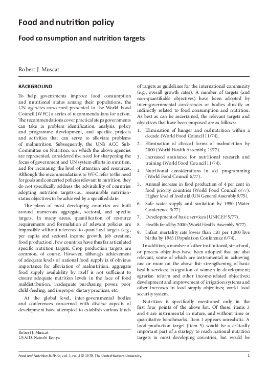 (PDF) Food and Nutrition Policy