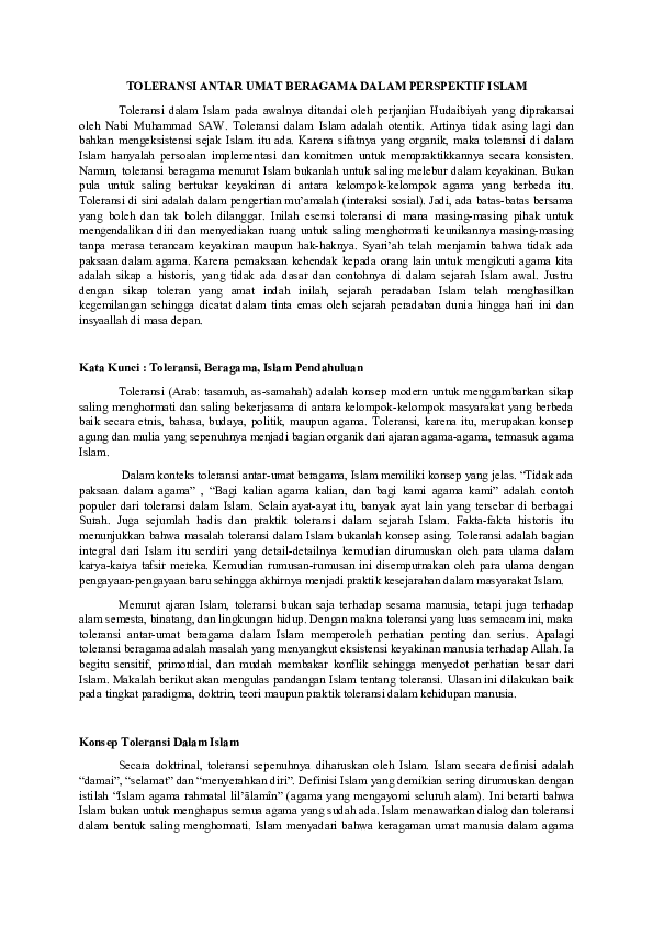 (DOC) TOLERANSI ANTAR UMAT BERAGAMA DALAM PERSPEKTIF ISLAM