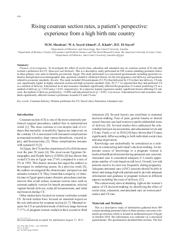 (PDF) Rising cesarean section rates, a patient’s perspective ...