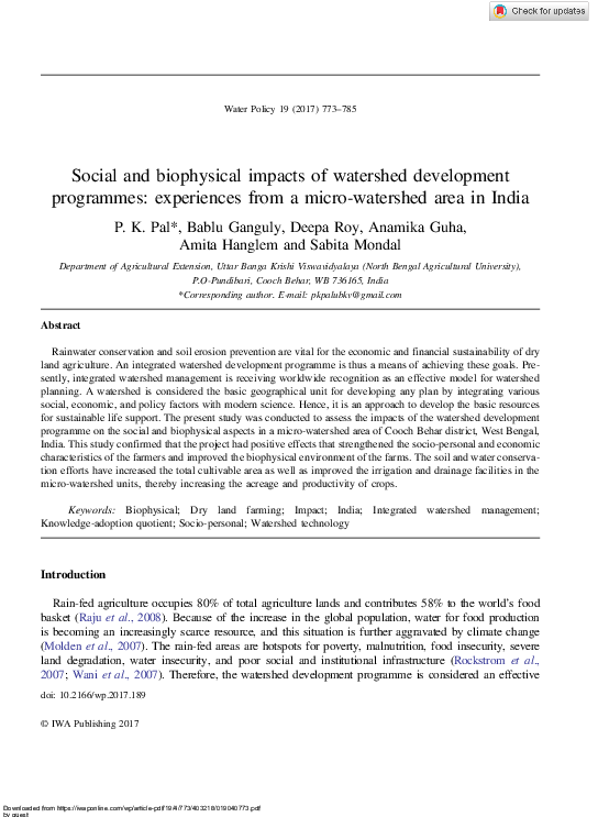 (PDF) Social and biophysical impacts of watershed development ...